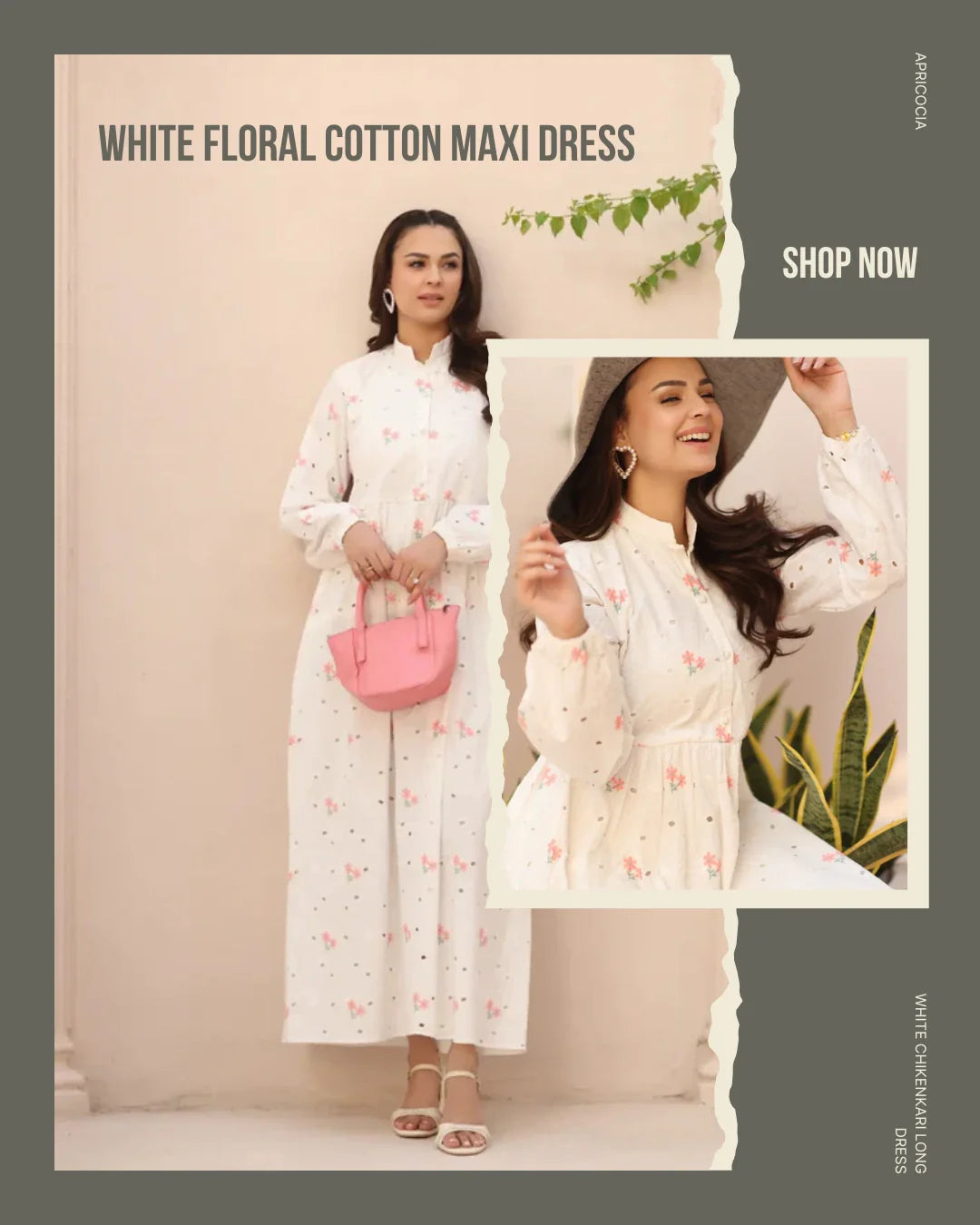 Nova White Floral Cotton Maxi Dress for Women | Apricocia